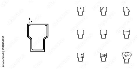 Ten Sets Of High Ball Glass Line Icons With Ice Cube Soda Foam And