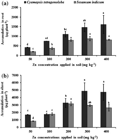 Accumulation Of Zn In Root A And Shoot B Of C Tertragonoloba And
