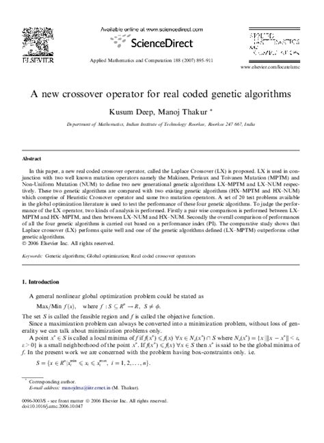 Pdf A New Crossover Operator For Real Coded Genetic Algorithms