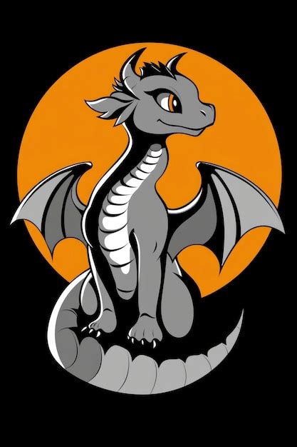 Cute Cartoon Dragon With Orange Background Premium Ai Generated Image