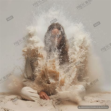 Ai创作图创意人像作品 高级感照片 艺术人像造型 超写实主义 行为艺术真人雕塑 宣传照插图配图 俄罗斯封面时尚创意 冲击力粒子海报 超照相写实主义 数码特效后期 空中洒落的面粉 视觉冲击力广告