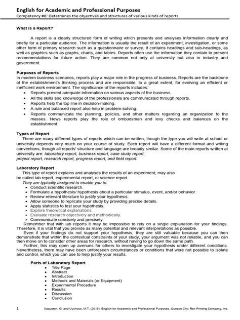 Lesson 8 Eapp Objectives And Structures Of Various Kinds Of Reports
