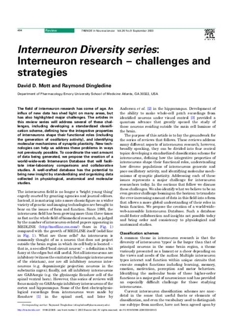 Pdf Interneuron Diversity Series Interneuron Research Challenges