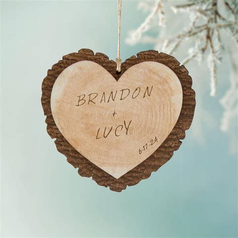 Carved Names Rustic Wood Heart Ornament At