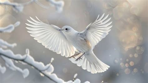 A White Bird Flying Through The Air With Its Wings Spread Ai Stock