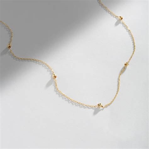 14k Solid Gold Bead Station Necklace 14k Bead Balls Pendant Etsy