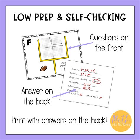 Identifying Characteristics Of Exponential Functions Football Task Cards Algebra 2 Pre Calc