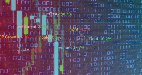 Animation Of Binary Codes Over Multiple Text With Numbers And Percentile Symbols Over Graphs