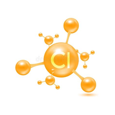 Chlorine Mineral In The Form Of Atoms Molecules Yellow Glossy Chlorine Icon 3d Isolated On