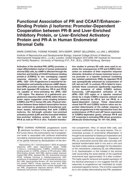 Pdf Functional Association Of Pr And Ccaatenhancer Binding Protein