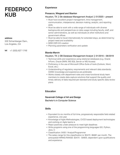 Database Management Analyst Resume Samples Velvet Jobs