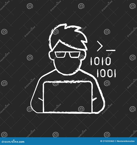 Programmer Computer Expert Chalk White Icon On Black Background Stock