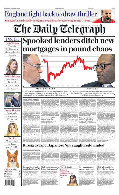 Daily Telegraph Front Page 27th Of September 2022 Tomorrows Papers