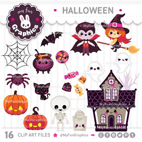 Halloween Kawaii Clip Art Cute Halloween Clipart Etsy