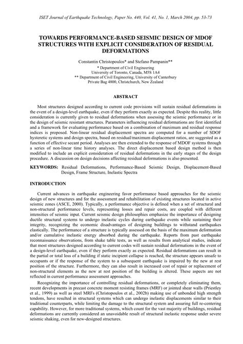 Pdf Towards Performance Based Seismic Design Of Mdof Structures With
