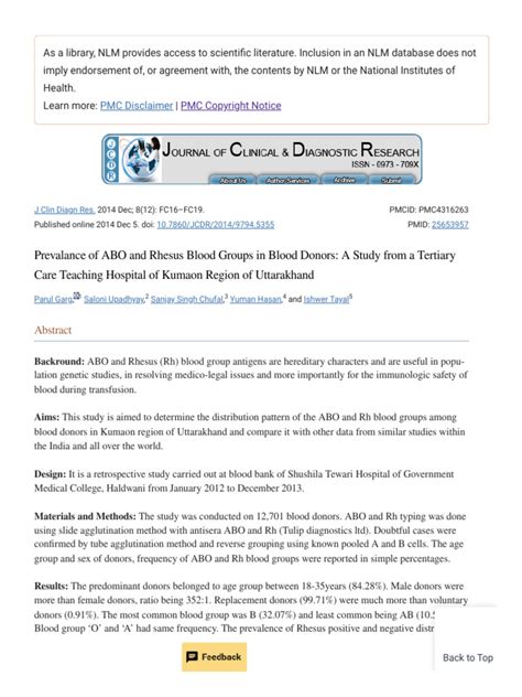 Prevalance Of Abo And Rhesus Blood Groups In Blood Donors A Stu Pdf