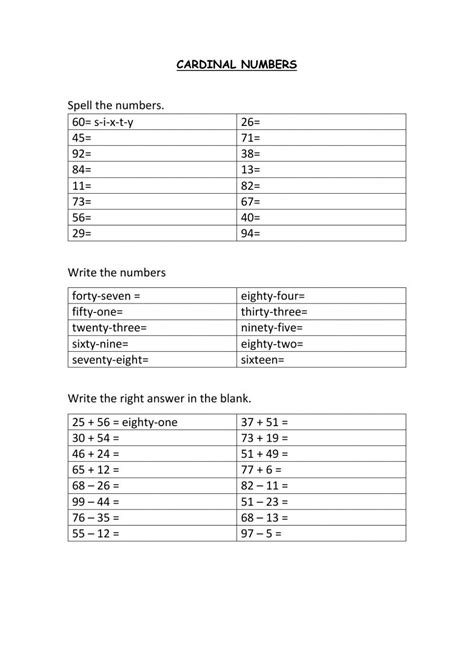 Cardinal Numbers Worksheet Practice Online Exercise