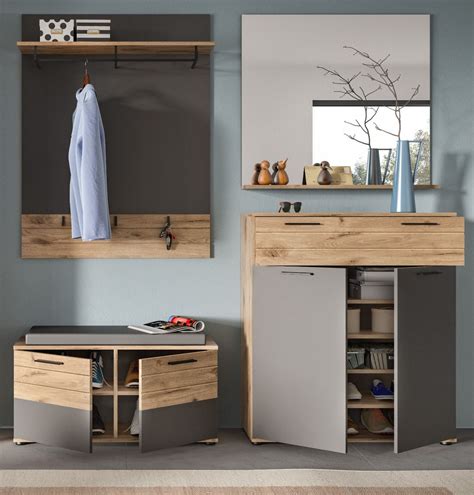 Garderoben Set Mason In Nox Eiche Und Grau 195 Cm