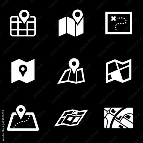 Vector White Map Icon Set Map Icon Object Map Icon Picture Map Icon Image Stock Vector