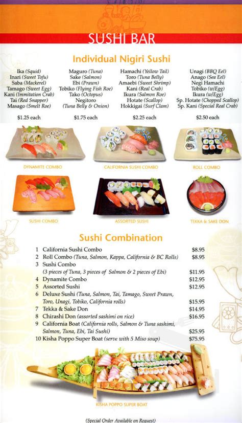 Kisha Poppo Japanese Sushi Restaurant Menu In Richmond British Columbia Canada