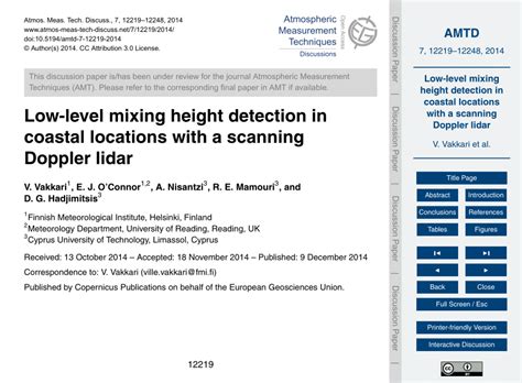 Pdf Low Level Mixing Height Detection In Coastal Locations With A