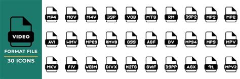 Premium Vector File Format Video Icons Set In Glyph Style Collection Of File Extension Symbols
