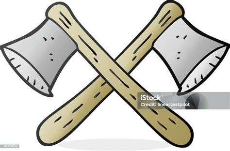Freehand Drawn Cartoon Crossed Axes Stock Illustration Download Image