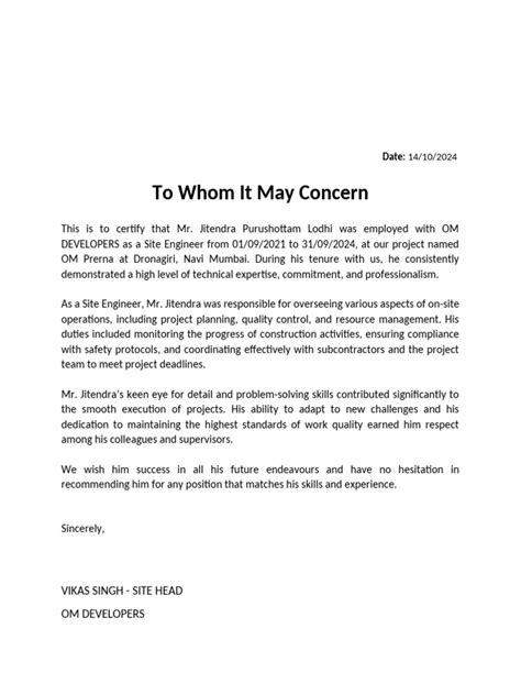 Experience Certificate Format Pdf