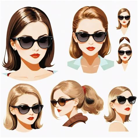 Woman Wearing Retro Sunglasses Detailed Vector Set Premium Ai
