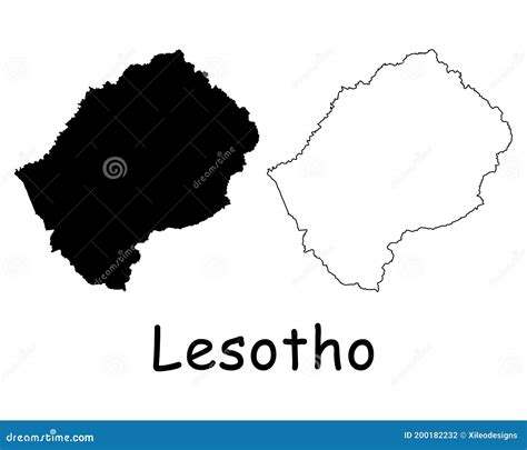 Lesotho Country Map Black Silhouette And Outline Isolated On White