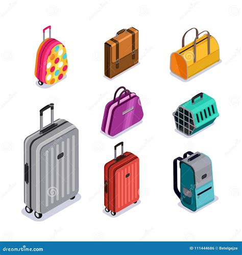 Vector Baggage Isolated 3d Isometric Style Icons Multicolor Luggage