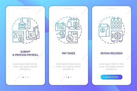 Progression Of Payroll Processing On A Mobile Onboarding App Screen With Blue Gradient Vector