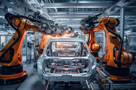 Robotic Assembly Line Of Industrial Car Production Generative Ai Stock