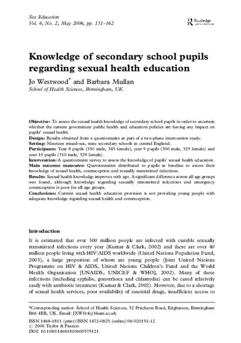 Pdf Knowledge Of Secondary School Pupils Regarding Sexual Health
