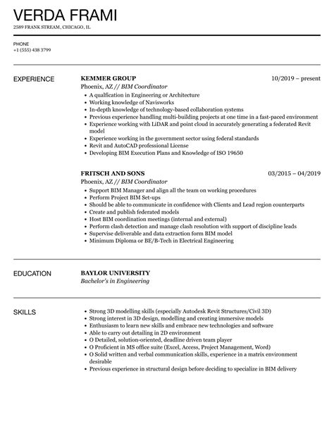 Bim Modeler Resume Sample