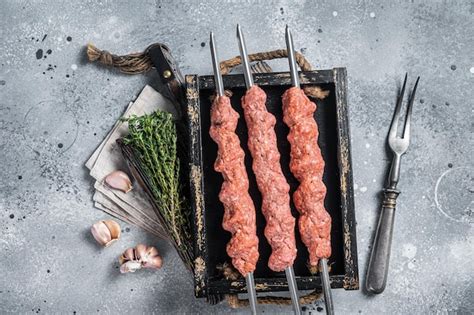 Premium Photo Shish Kebab From Raw Mince Lamb And Beef Meat Turkish