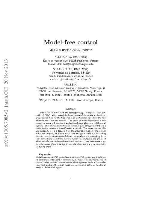 model free control model free control michel fliessa c c ́edric