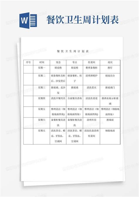 餐饮卫生周计划表 Word模板下载 编号qjwagaeb 熊猫办公