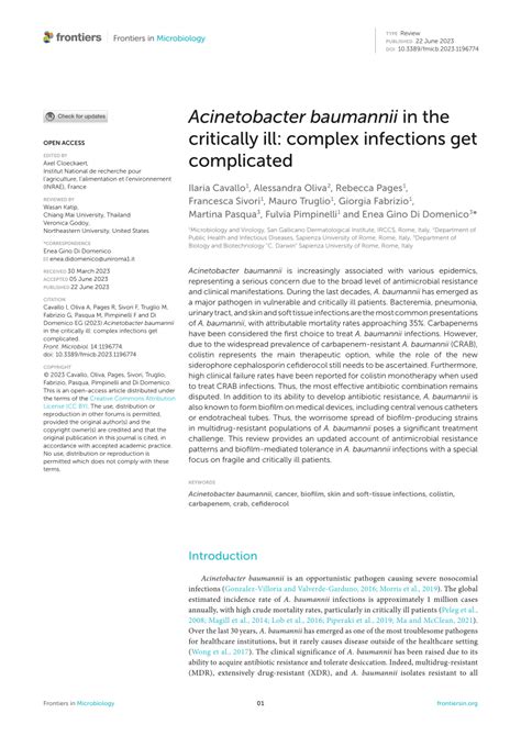 Pdf Acinetobacter Baumannii In The Critically Ill Complex Infections Get Complicated