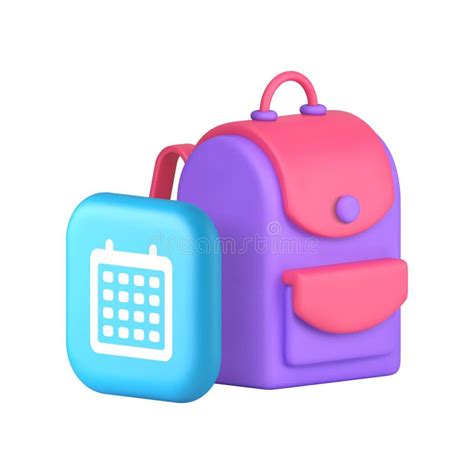 Back To School Calendar Data Reminder With Backpack 3d Icon Realistic
