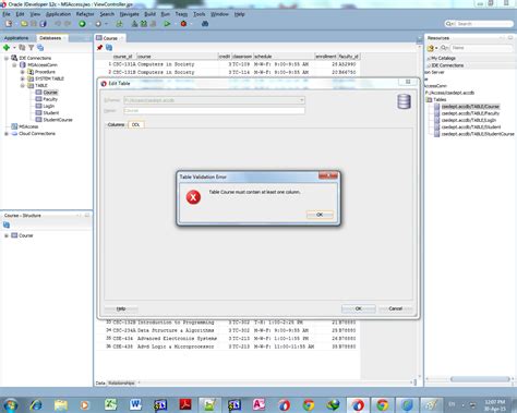 Why Msaccess Database Shows Data But Does Not Show Columns And Ddl In Edit Mode In Jdeveloper