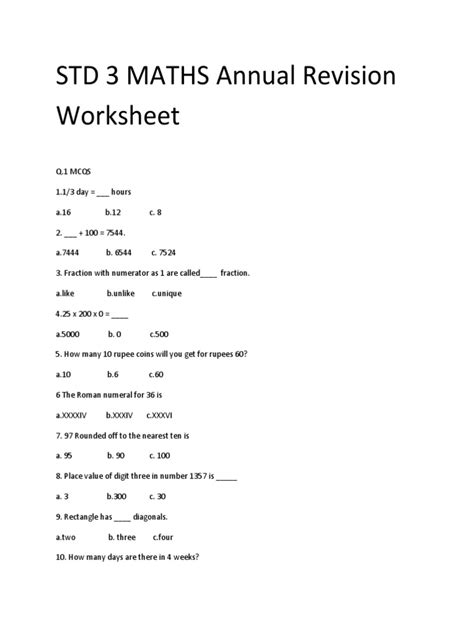Class 3 Maths Ann Exm Wk Pdf Notation Mathematical Notation