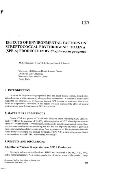 Pdf Effects Of Environmental Factors On Streptococcal Erythrogenic Toxin A Spe A Production