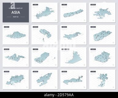 Vector Isometric Maps Set Asia Continent Maps Of Asian Countries