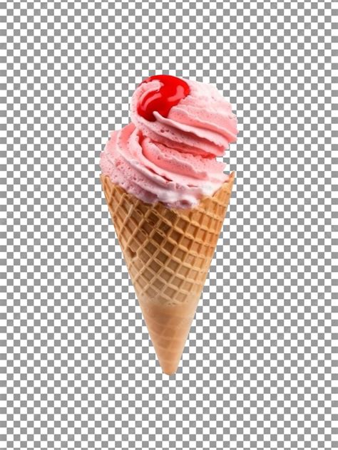 딸기 아이스크림 콘 투명 배경에 고립 프리미엄 Psd 파일