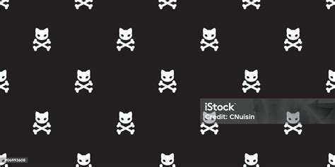 원활한 패턴 고양이 뼈 벡터 고양이 할로윈 격리 해 적 배경 벽지 검은 십자가 갈고리 발톱에 대한 스톡 벡터 아트 및 기타 이미지 갈고리 발톱 고양이 새끼 고양이