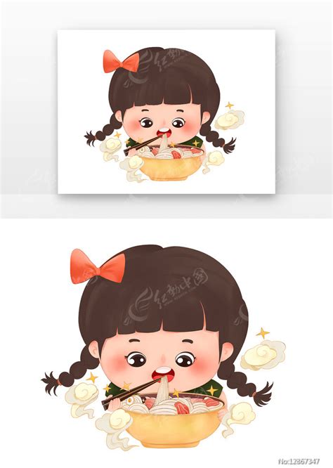可爱吃面条女孩人物卡通图片下载红动中国