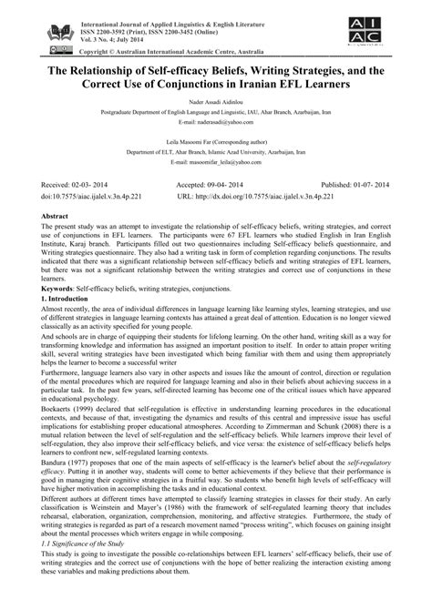 Pdf The Relationship Of Self Efficacy Beliefs Writing Strategies And The Correct Use Of