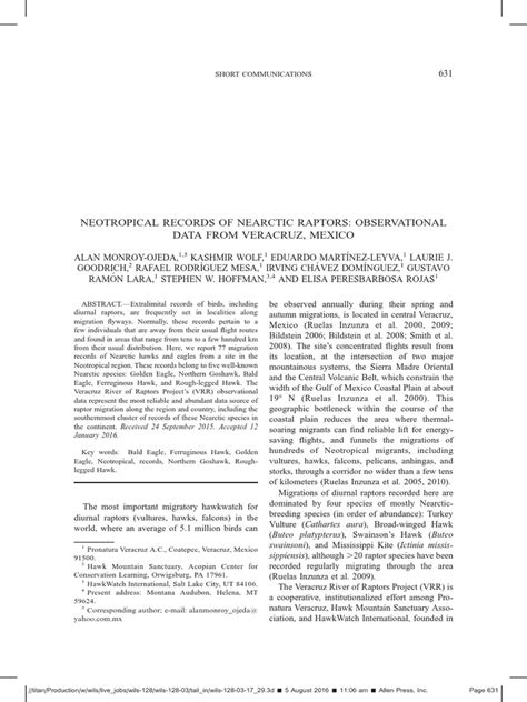 Neotropical Records Of Nearctic Raptors Observational Data From Veracruz Mexico Pdf Bird