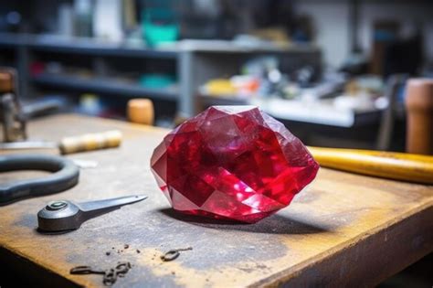 Premium Photo Detailed Shot Of A Ruby Resting On A Workshop Table Bathed In Natural Light